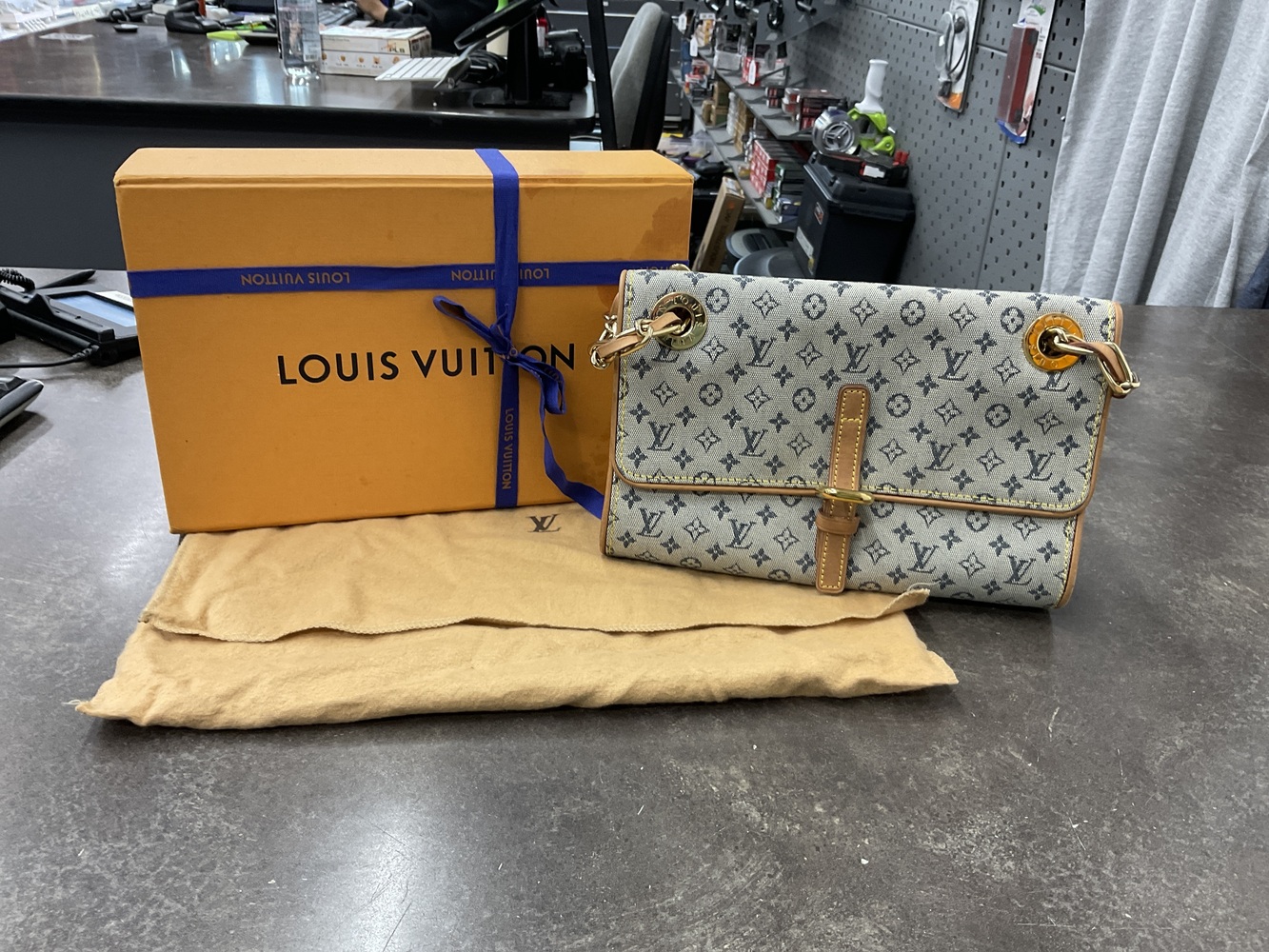 LOUIS VUITTON DENIM MONOGRAM LEATHER GOLD CHAIN CROSSBODY FLAP SHOULDER ...