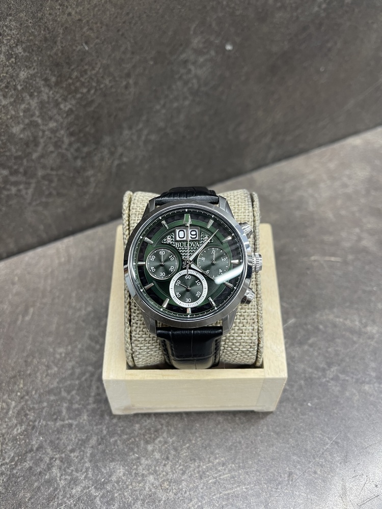 Bulova 96B310 Sutton Chronograph Quartz Watch w/ Leather Strap, Watch ...