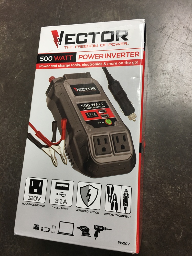 VECTOR POWER INVERTER 500 WATT WITH DC PLUG AND CLAMPS | Lambert Pawn Shop