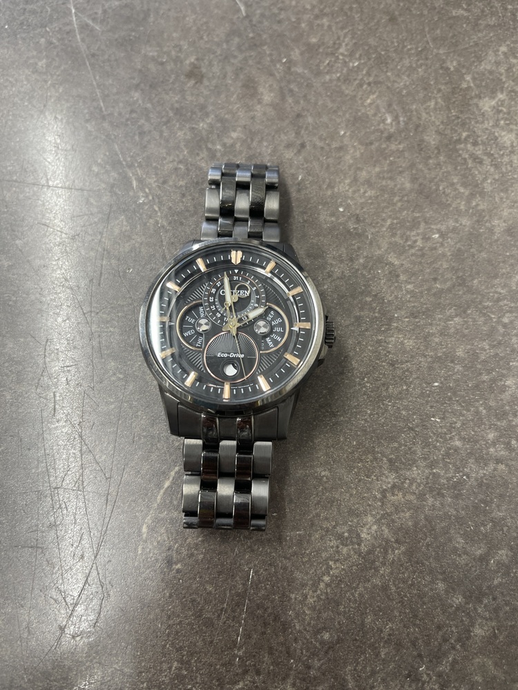 CITIZEN CALENDRIER MOONPHASE MEN'S ECO DRIVE BLACK STAINLESS STEEL MEN ...